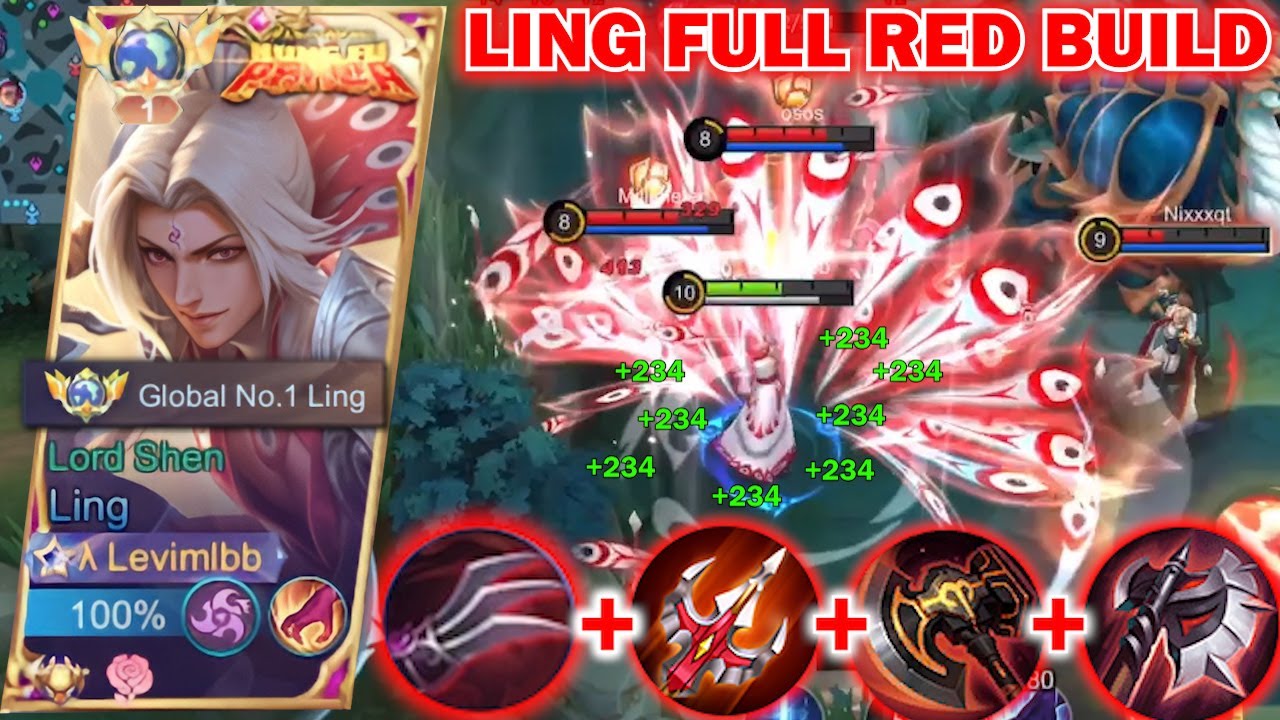 LING FULL RED BUILD UNLIMITED LIFESTEAL!! | LING LORD SHEN SKIN ...