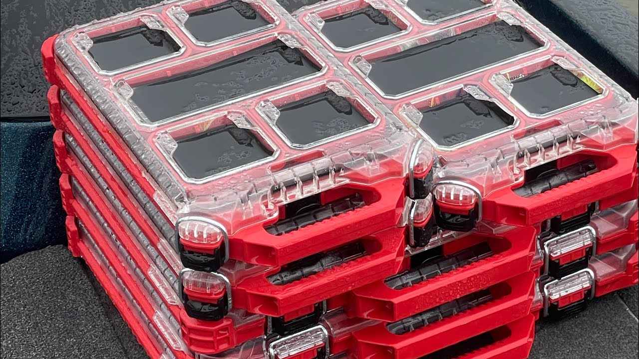 Milwaukee pack out boxes for tackle storage - YouTube