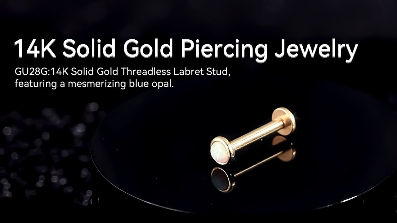 14K Solid Gold Ethereal Elegance Threadless Labret Stud With White Opal ...