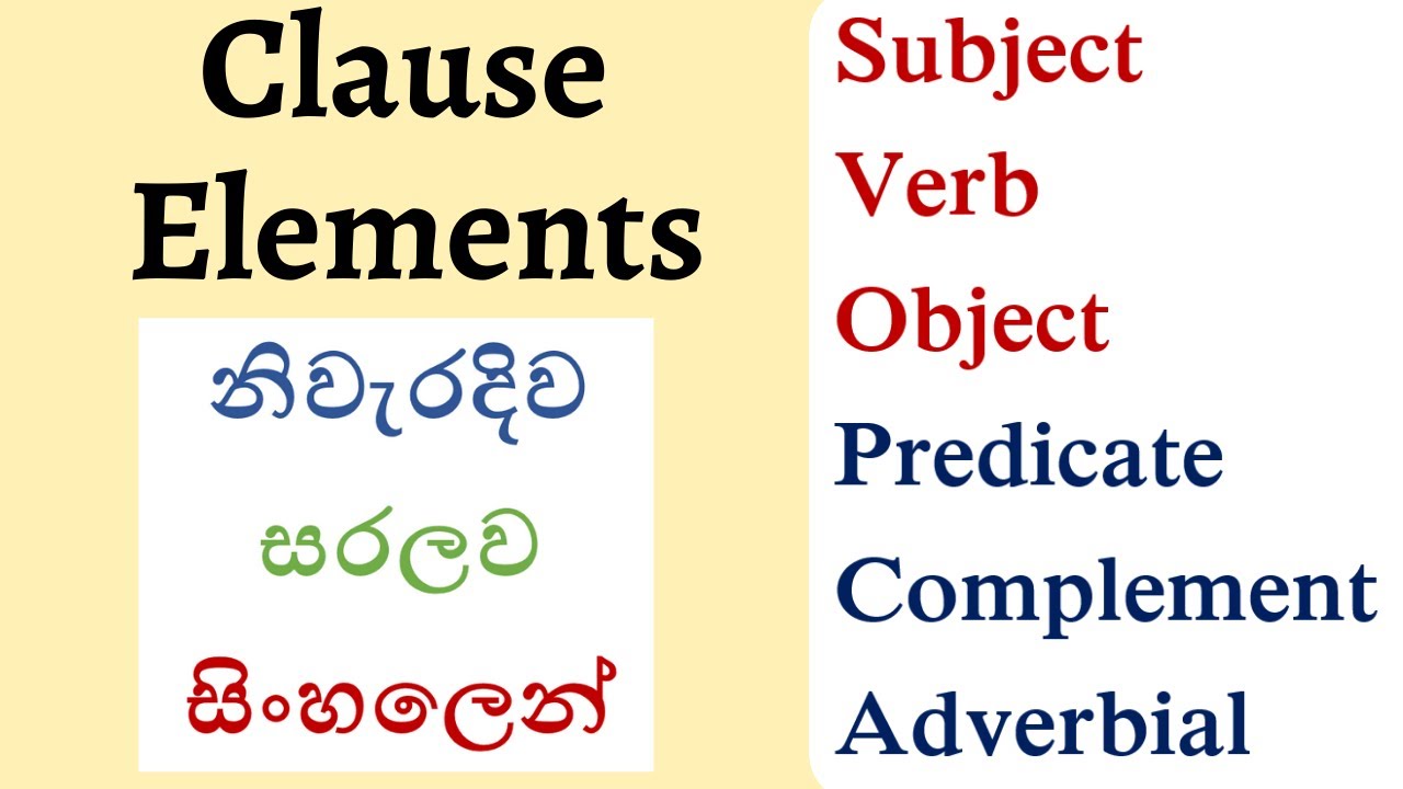 Clause Elements | English Grammar | සිංහලෙන් | Subject verb object ...