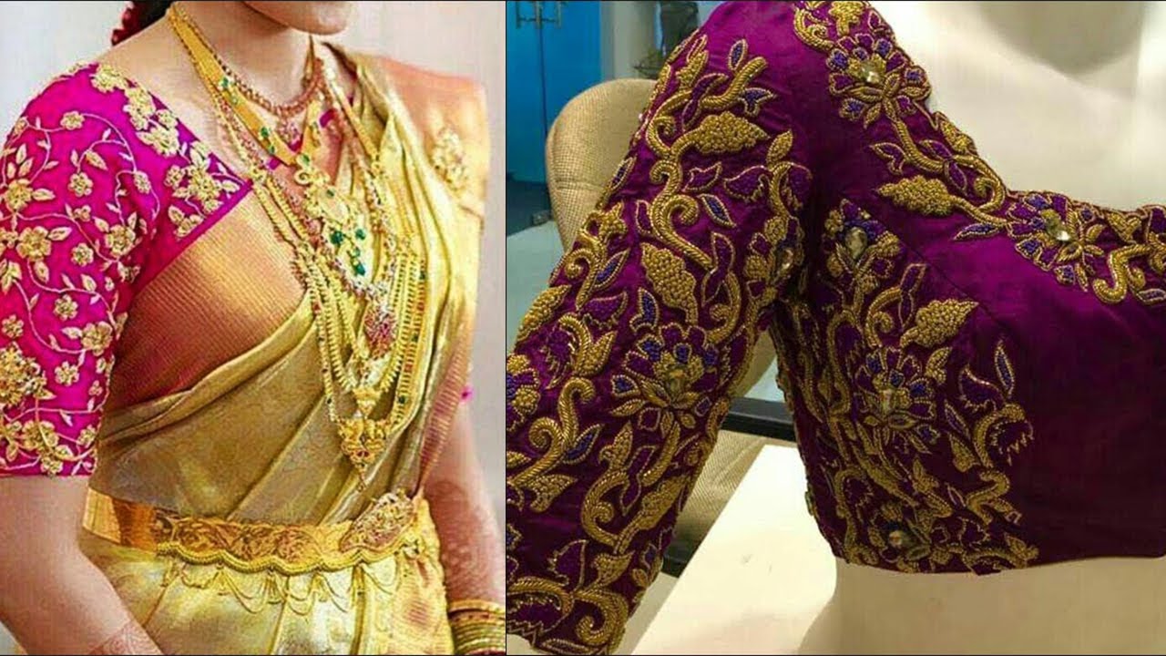 Gold Thread work Blouse Design Ideas | Latest Gold Thread Blouses ...