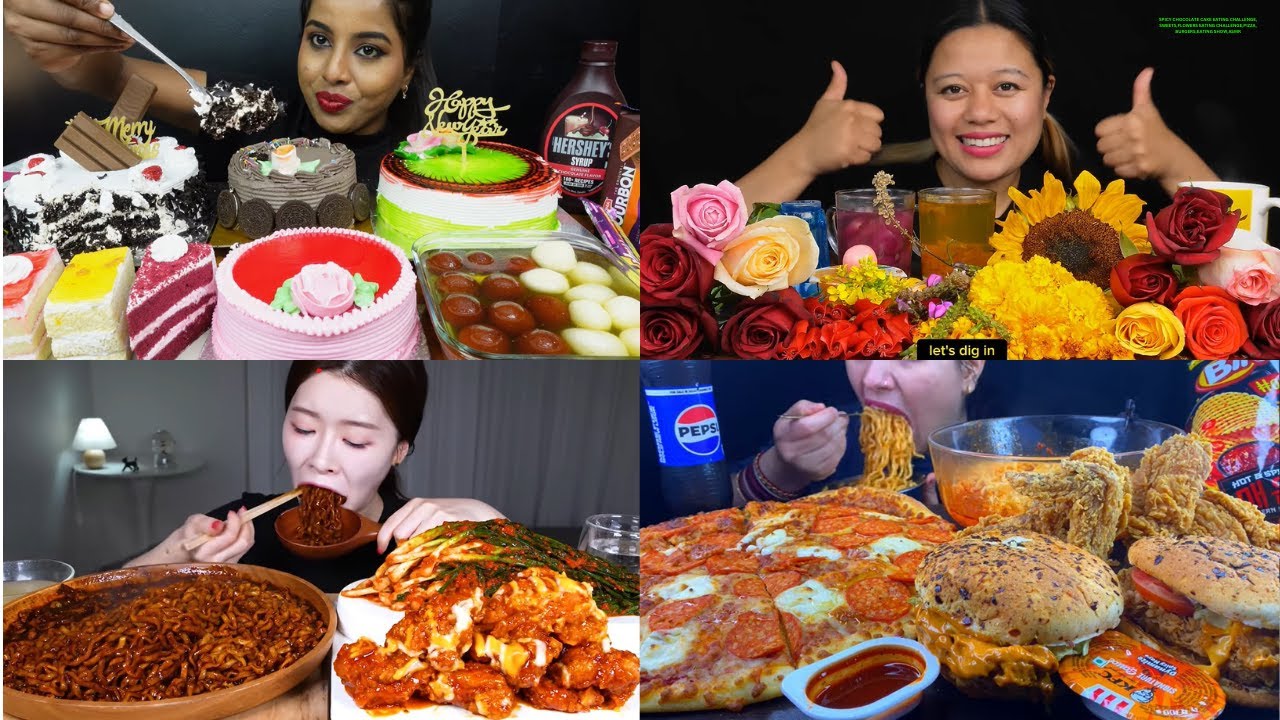 SPICY CHOCOLATE CAKE EATING CHALLENGE,SWEETS,FLOWERS EATING CHALLENGE ...