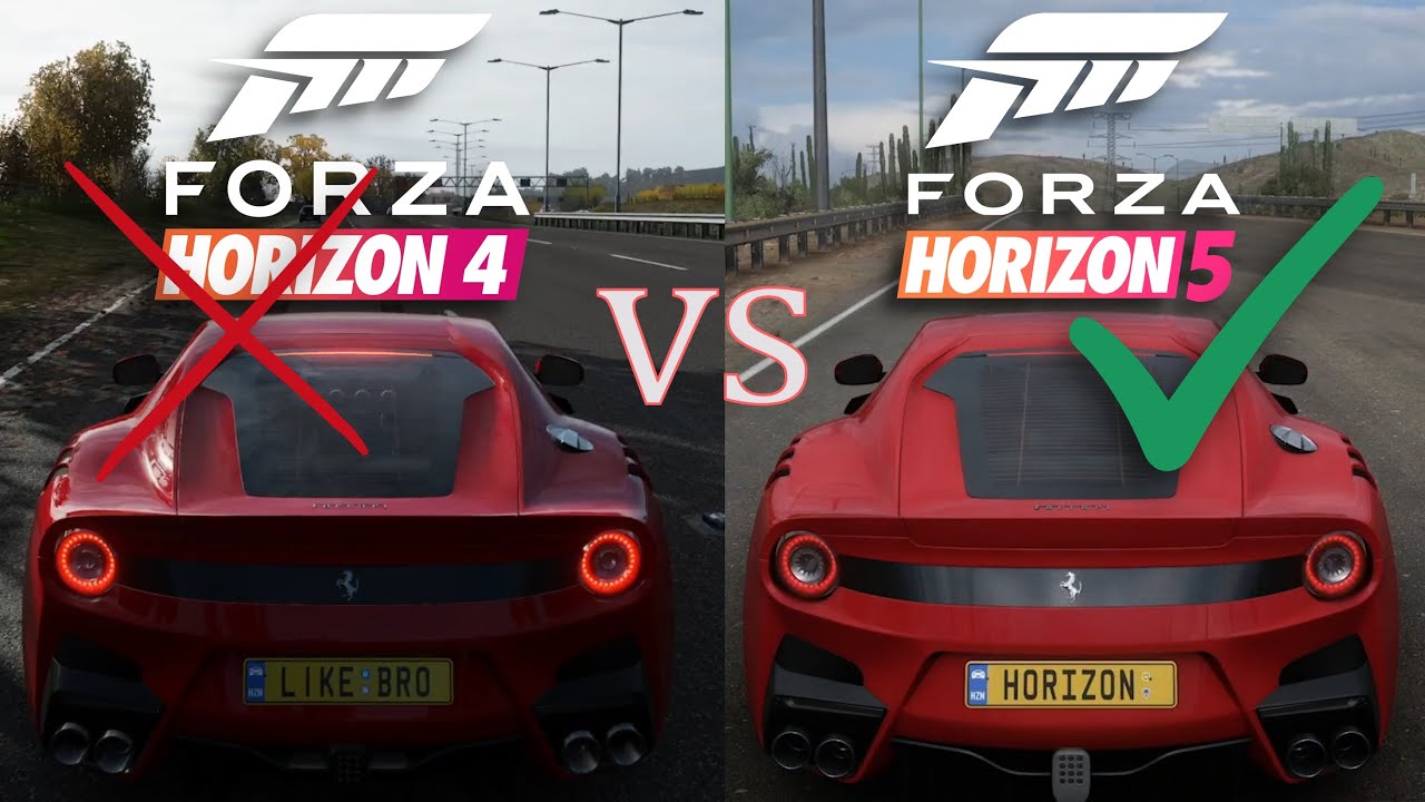 Forza Horizon 5 vs 4 gameplay and engine sounds comparison Ferrari ...