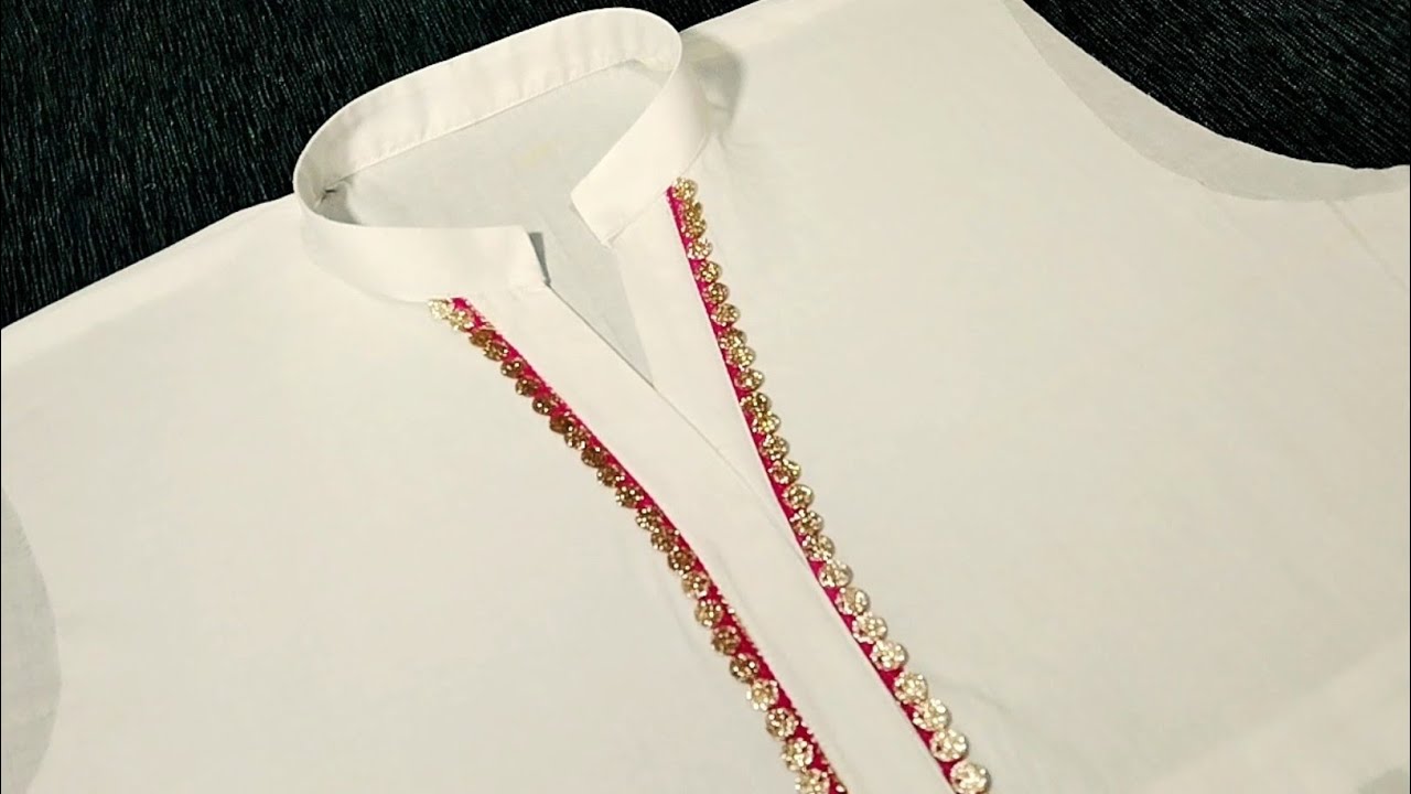 Collar neck cutting and stitching| kurti neck design with lace| Gala ...