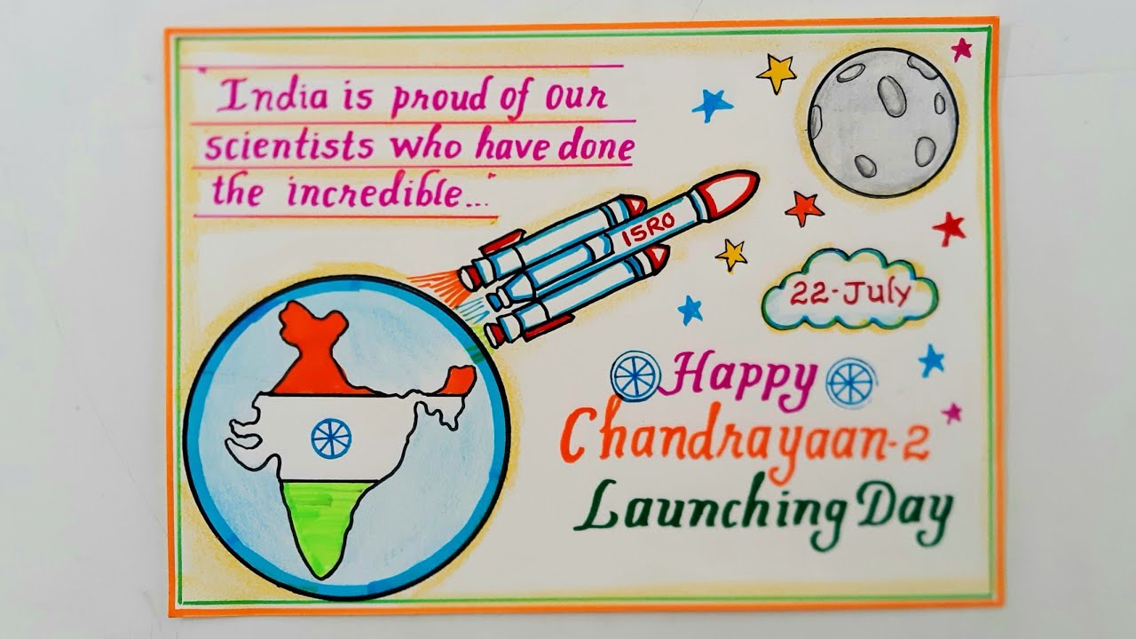 Chandra Dinam Drawing//Chandrayaan-2 Launching Poster//How to Draw ...