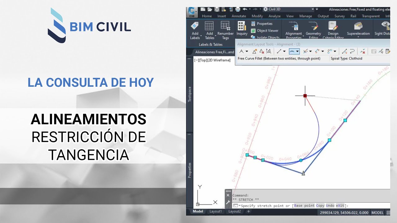 Restricción de tangencia en alineamientos en Civil 3D - YouTube