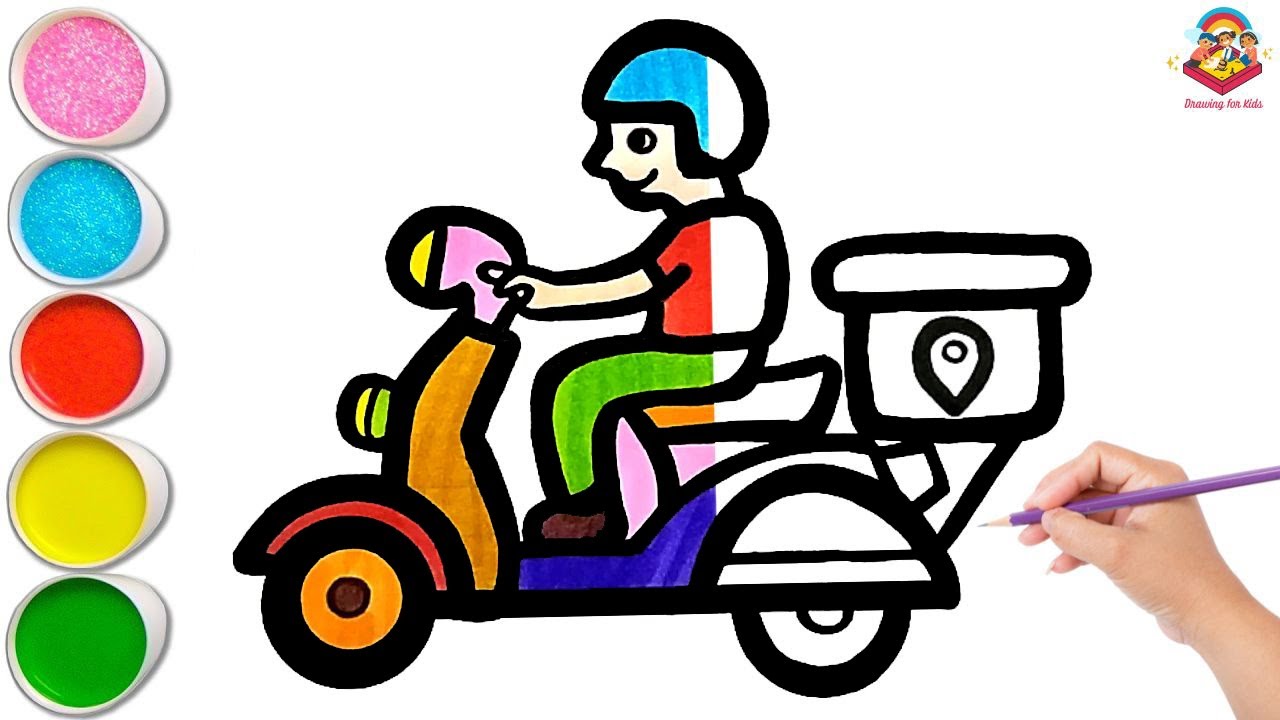 Drawing, Painting and Coloring Food Delivery Boy for Kids & Toddlers ...