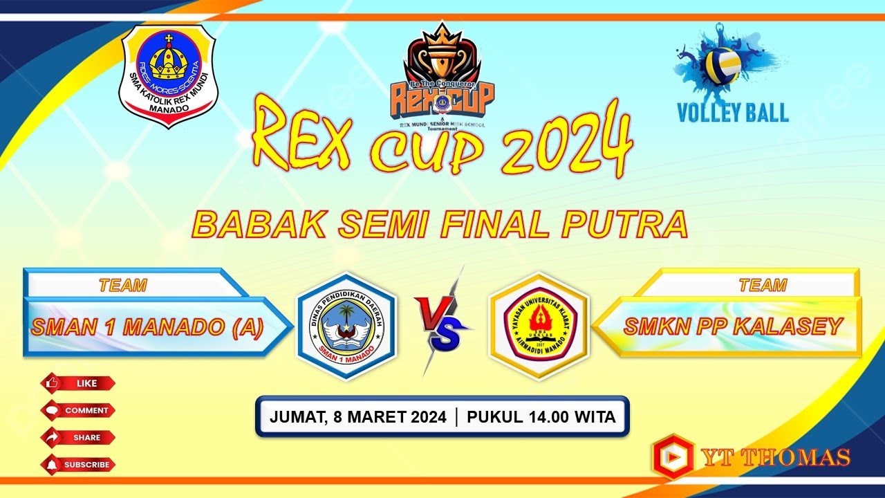 Babak Semi Final Putra antara SMAN 1 MANADO Vs SMA UNKLAB || REX CUP ...