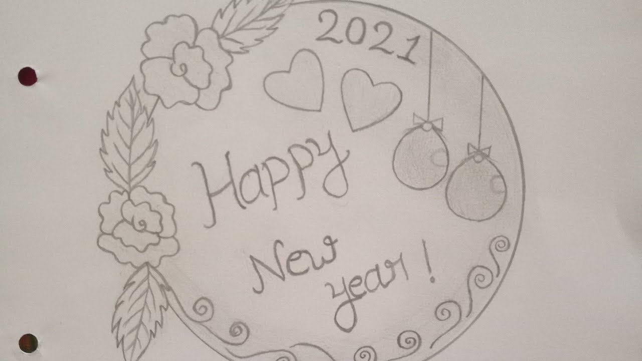 Happy New year drawing 2021 ll very easy // happy new year drawing in ...