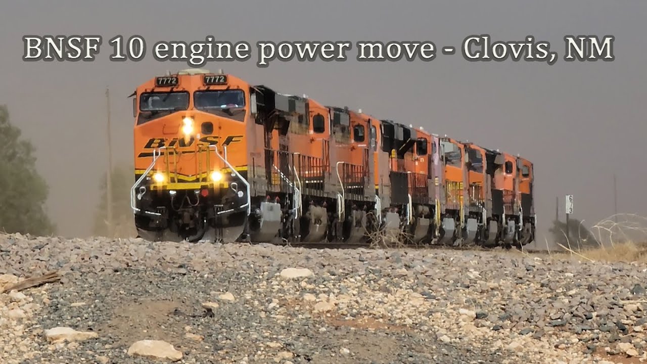 BNSF 10 engine Power Move through a dust storm - YouTube