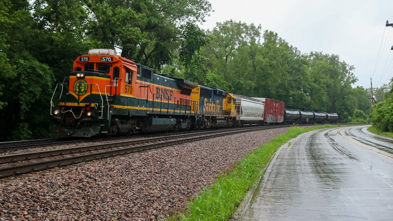 Chasing BNSF 570 & 166 on the St. Joseph Subdivision in the rain! 6-29 ...