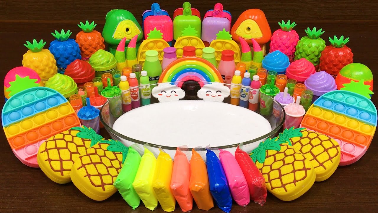 PINEAPPLE ! Mixing Makeup, Glitter and More into Slime ! Satisfying ...