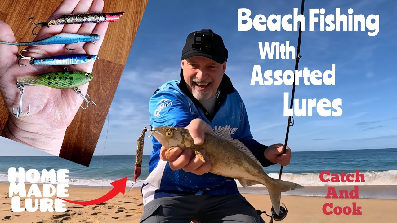Beach Fishing, Assorted Lures, Got Fish on Homemade Lure! Catch & Cook ...