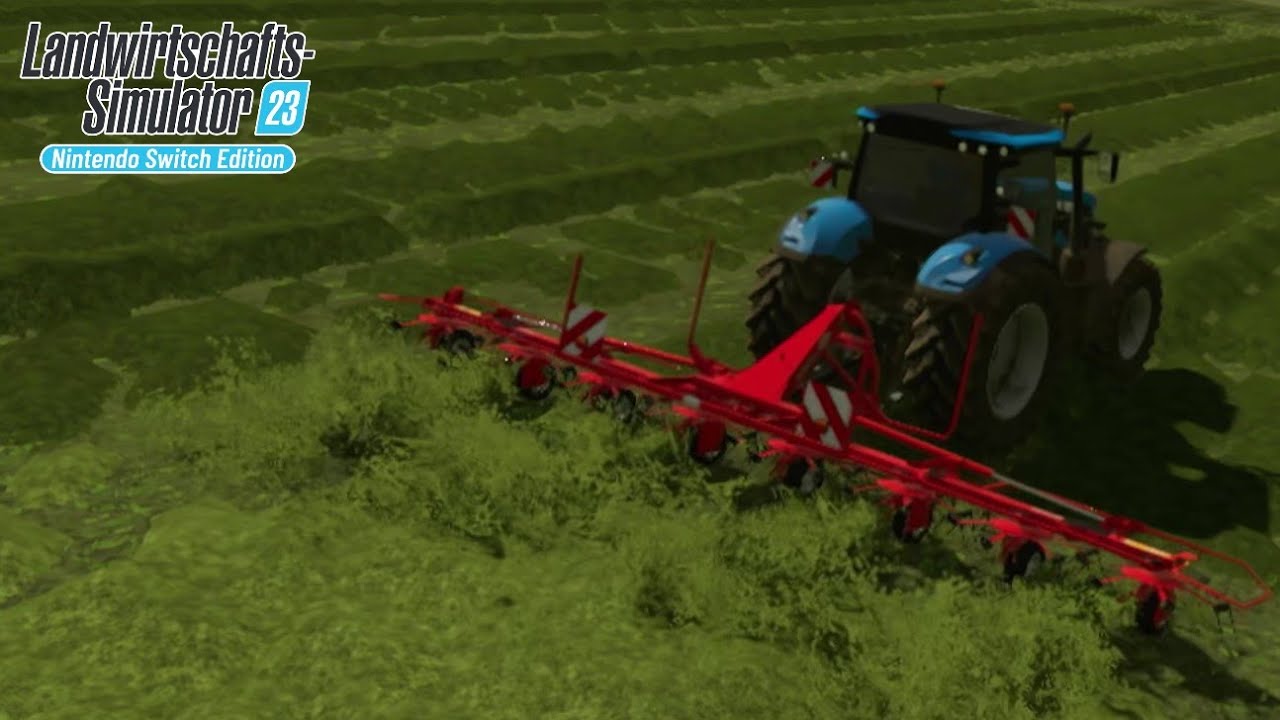 LS23 Neubrunn #10 Heu wenden und Ballen pressen - YouTube