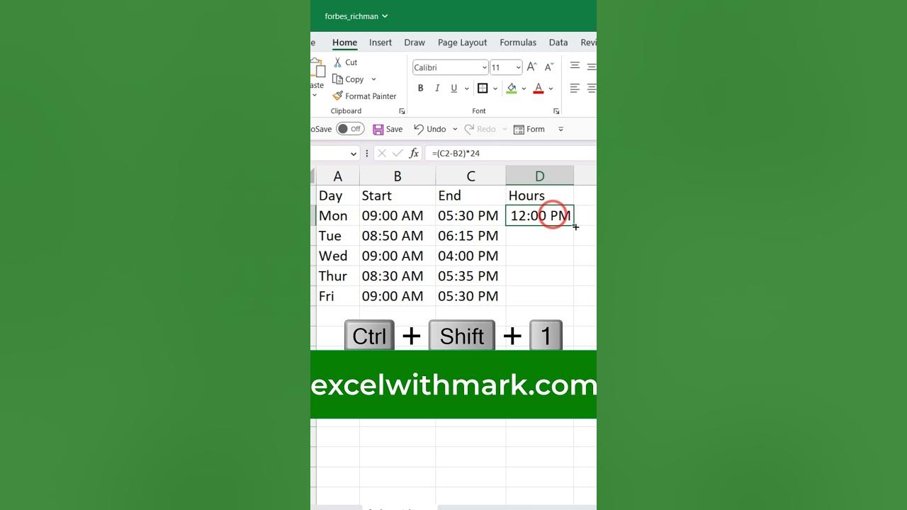 Calculate Hours Worked Excel Exceltips Exceltutorial Youtube