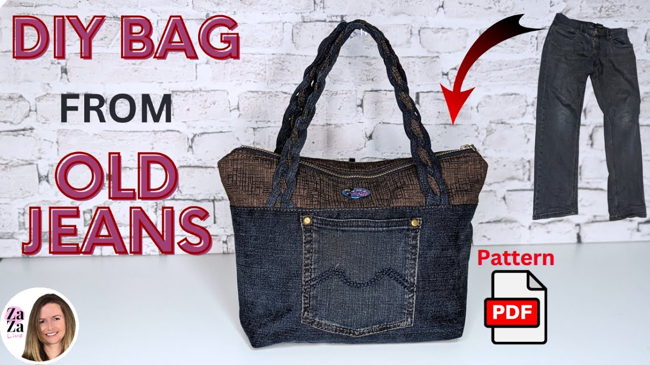 DIY Bag from old jeans. PDF Pattern. How to recycle old jeans. - YouTube