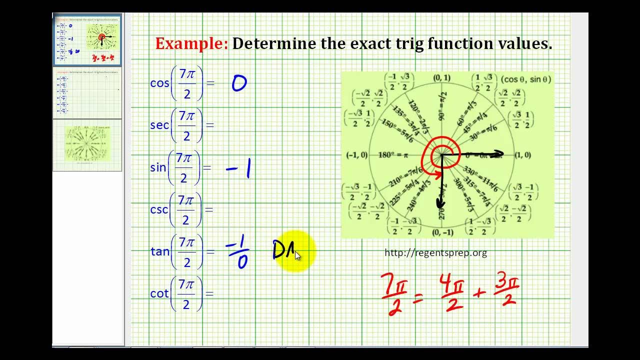 Examples: Determine Exact Trig Function Values With the Angle in ...