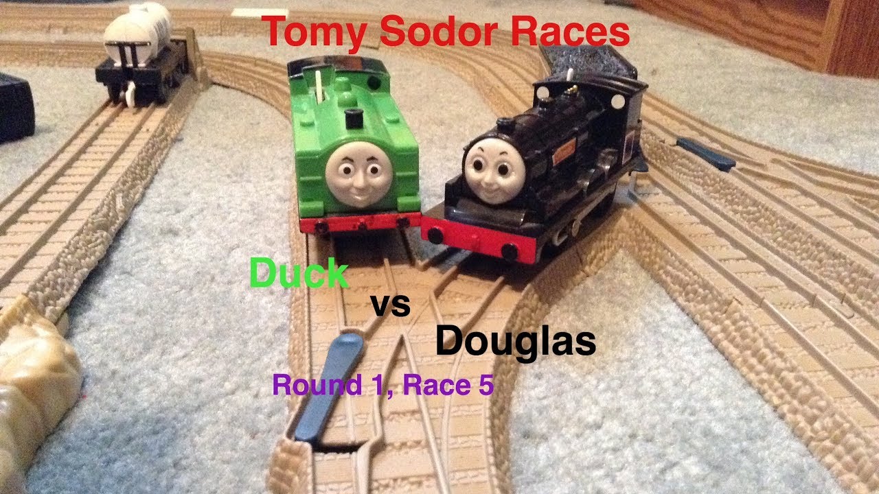 Tomy Sodor Races - Duck vs Douglas Race 5 - YouTube