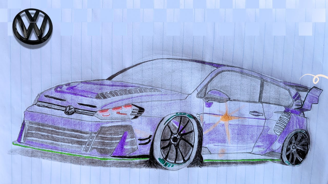 How to easily draw a simple VW Golf GTI (Beginners will love it) - YouTube