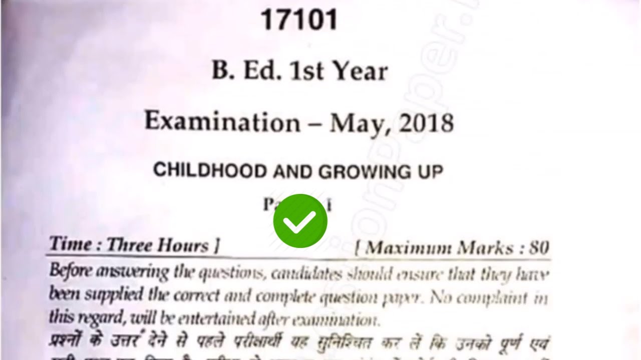 2018 Mdu BEd 1st Year Childhood & Growing Up Question Paper - YouTube