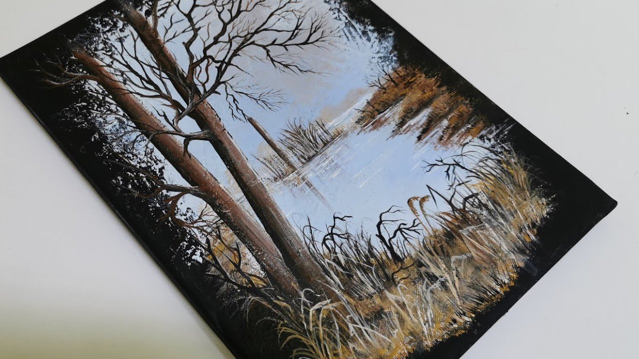 Leafless Trees __Landscape painting on black canvas| #7 - YouTube