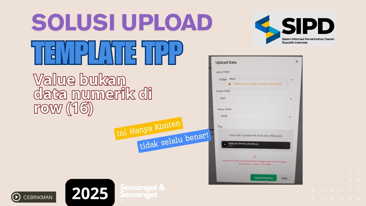 SIPD RI: Solusi error saat upload template TPP Value bukan data numerik ...