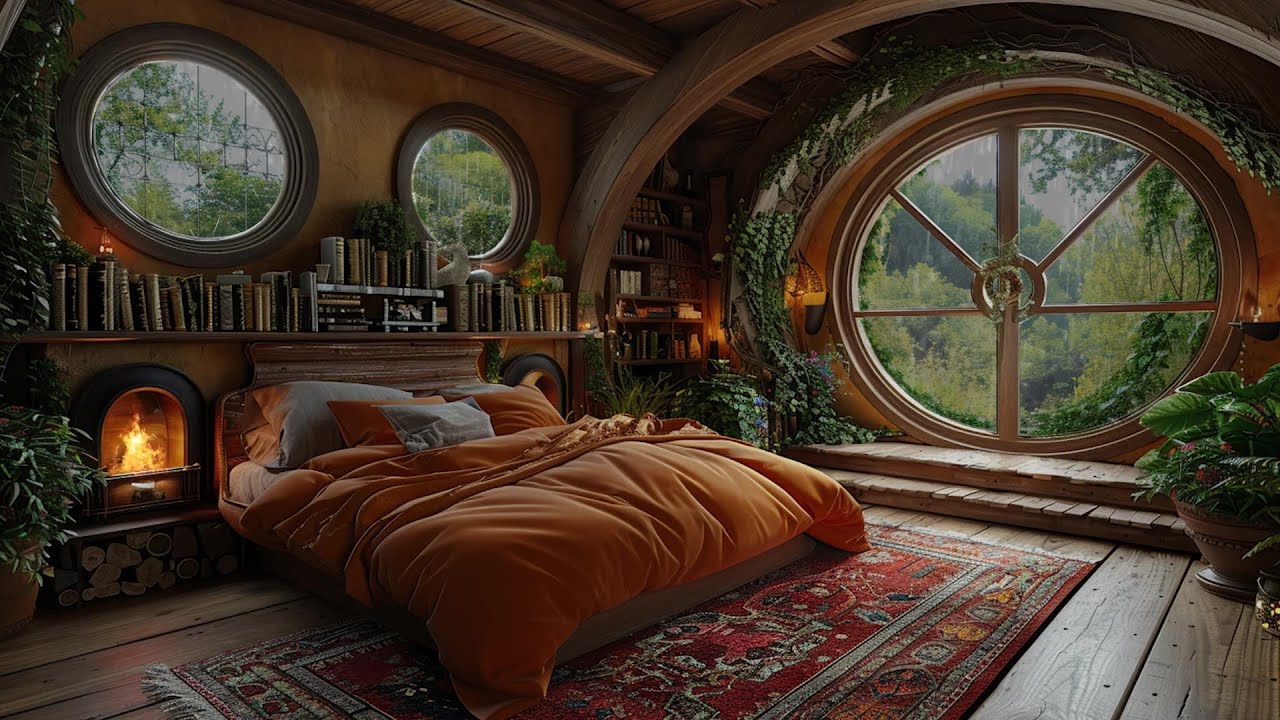 Sounds for Sleeping, Cozy Hobbit Bedroom - Rain at Night - Cozy Reading ...