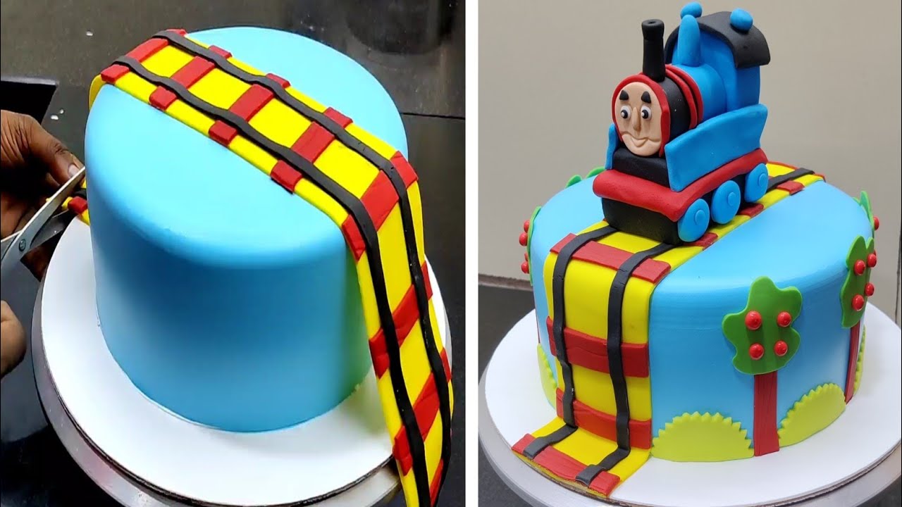 Train Theme Cake with Fondant | Amzing Train Cake | Train Cake For Baby ...