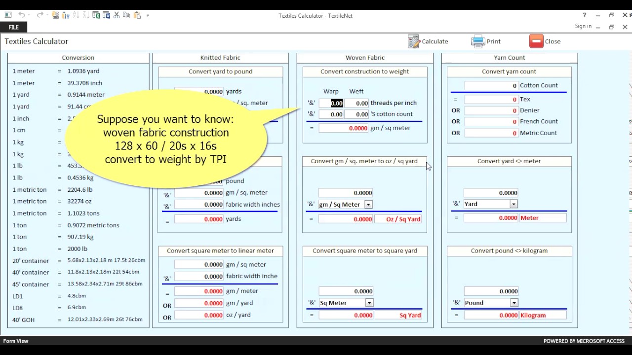 Fabric Calculator - Convert woven fabric construction TPI to weight ...