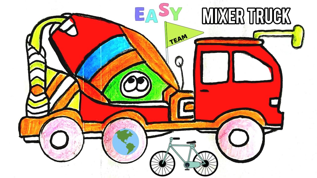 How To Draw Mixer Truck 🧡 How To Draw Mixer Truck For Kids🍒 | Beginner ...