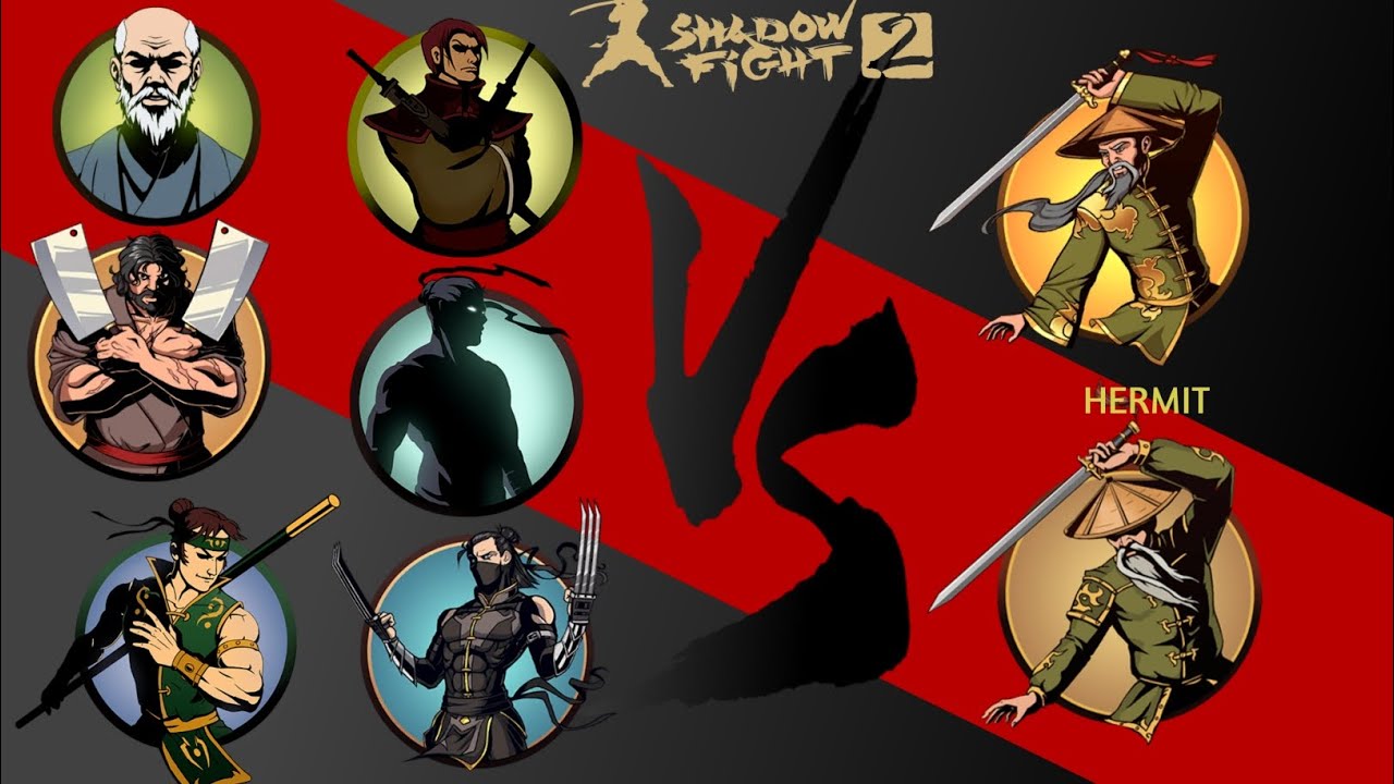 Shadow fight 2 || Sensei,Butcher,Shadow,Dragon,Lynx and Dandy Vs Hermit ...