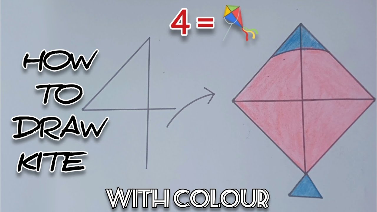 How to draw kite from 4 | kite flying drawing easy step by step | Kite ...