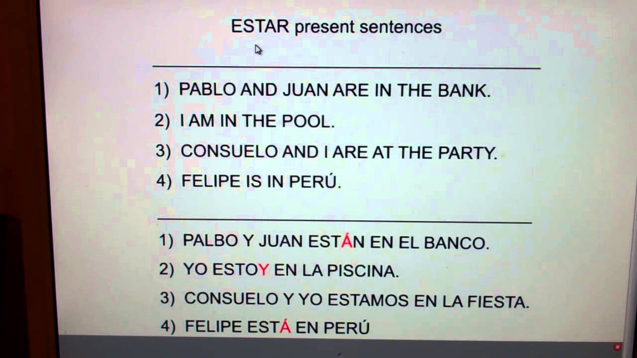ESTAR (to be) Present sents: Pablo and Juan are in the bank... - YouTube