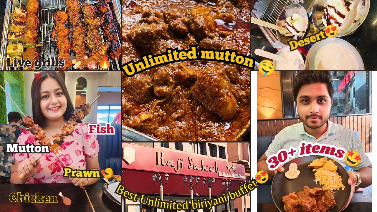 UNLIMITED🍖MUTTON🍤Prawn, chicken😱Best Biriyani buffet in কলকাতা😍Haji ...