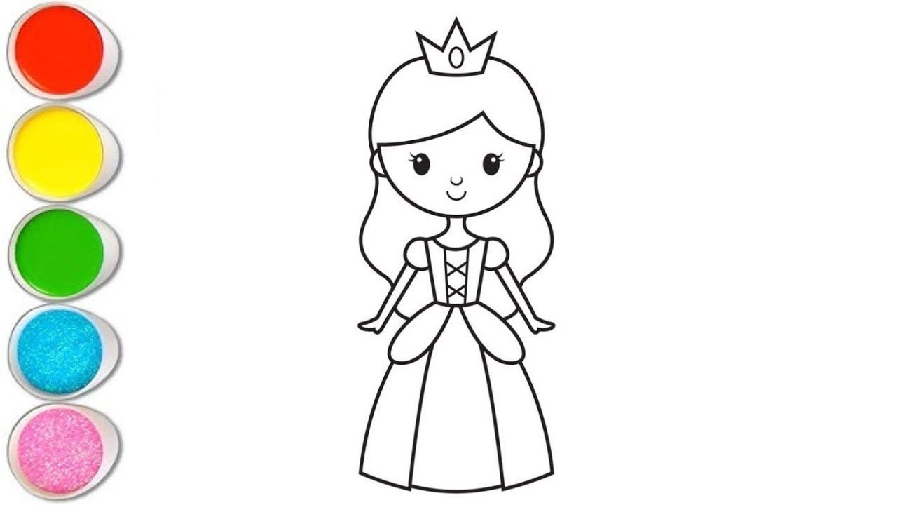 Princess Coloring Page for Kids | Easy Cute Princess Drawing & Coloring ...