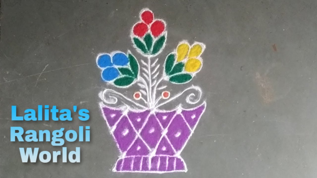 Simple Flower Pot Rangoli | Fulanchi Rangoli Design | Easy Flower Pot ...