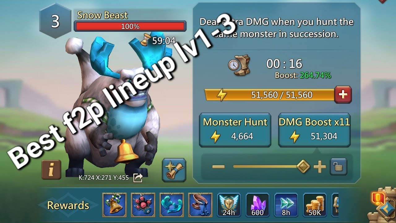 Best f2p Snow Beast lineup Lords Mobile lv1-3 - YouTube