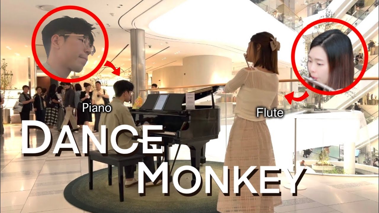 Flute girl joins me 'Dance Monkey - Tones and I' in public piano - YouTube
