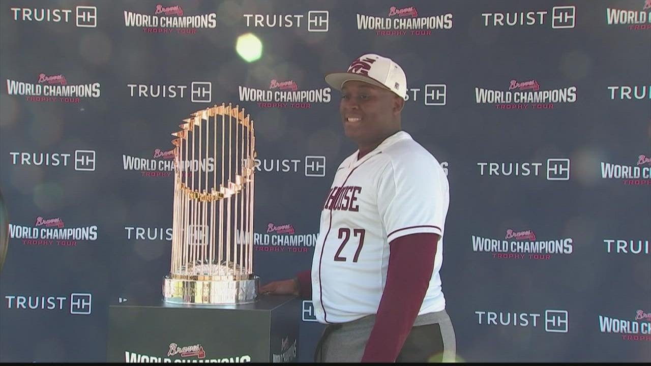 Braves World Series trophy on display at Gresham Park - YouTube