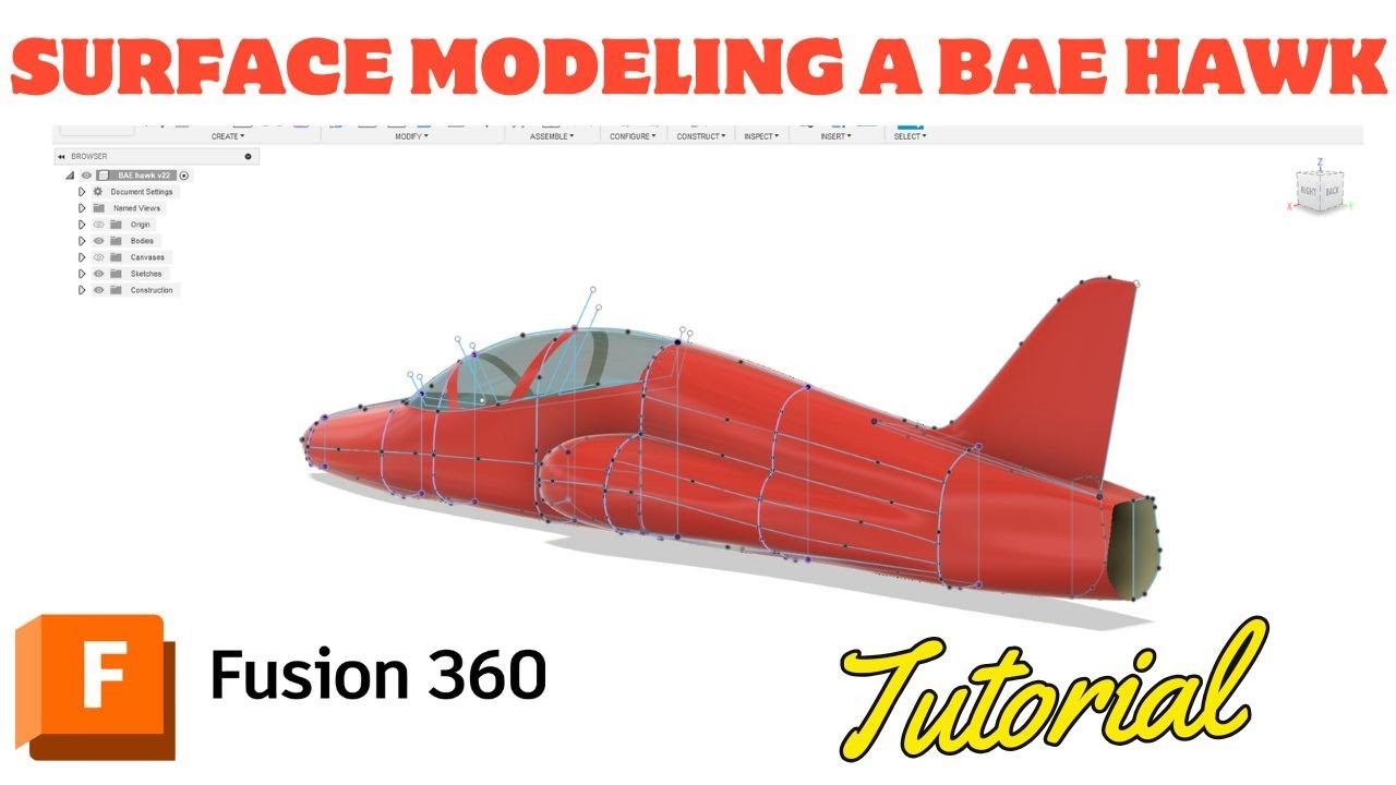 Surface modeling a BAE Hawk in Fusion 360/CAD - YouTube