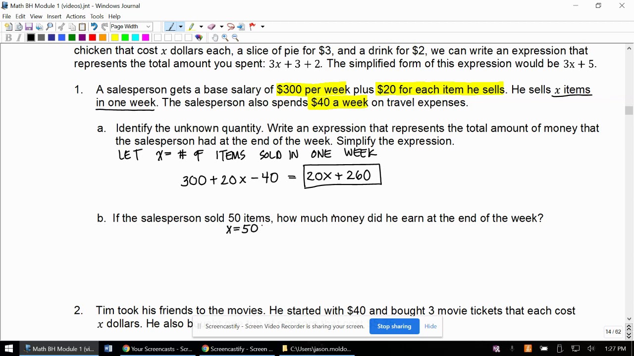 1.1B Lesson: Linear Expressions and Real-World Contexts - Part I - YouTube
