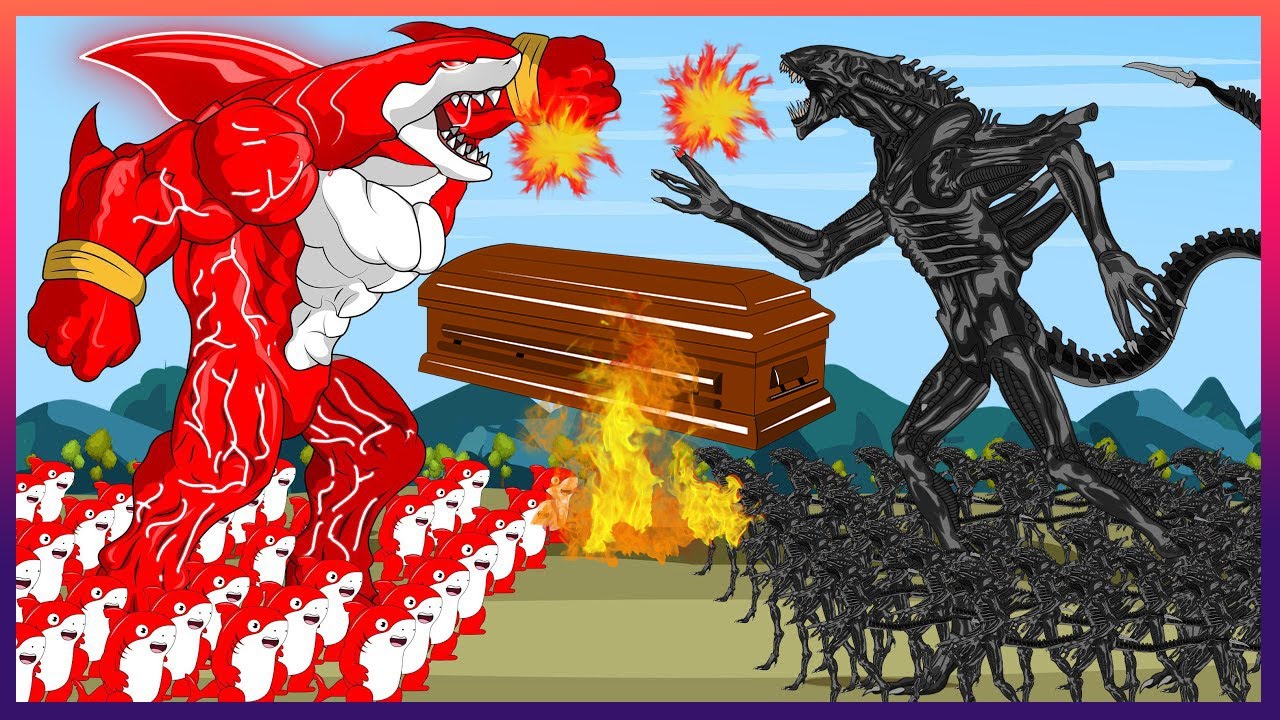 RED SHARKZILLA vs Evolution of ALIEN XENOMORPH - Who Is The King Of The ...
