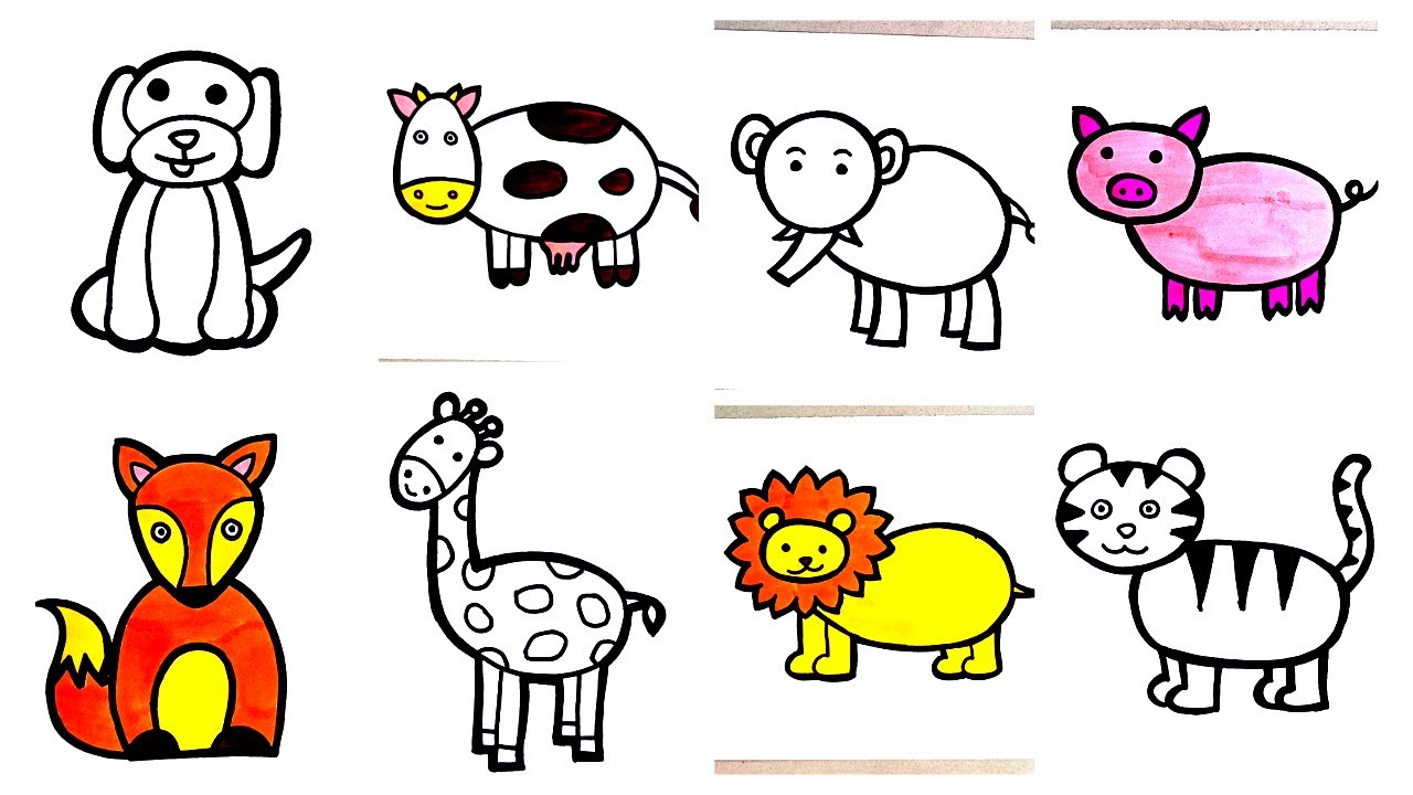 Easy animals drawings for kids - YouTube