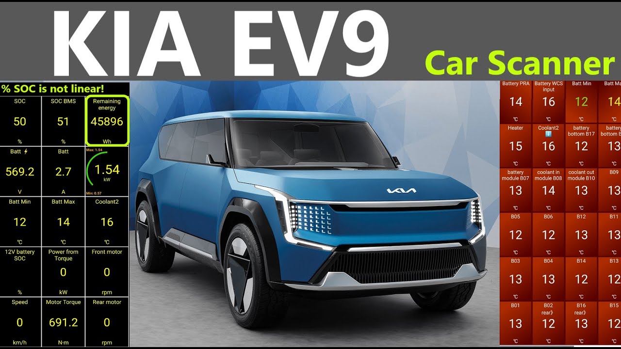 Kia EV9 ⚡SOH, battery parameters in Car Scanner ELM OBD2 app - YouTube