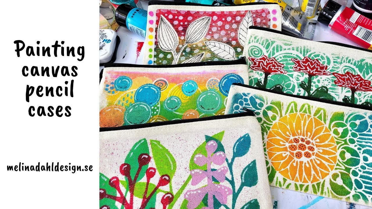 Painting canvas pencil cases - a process video - YouTube