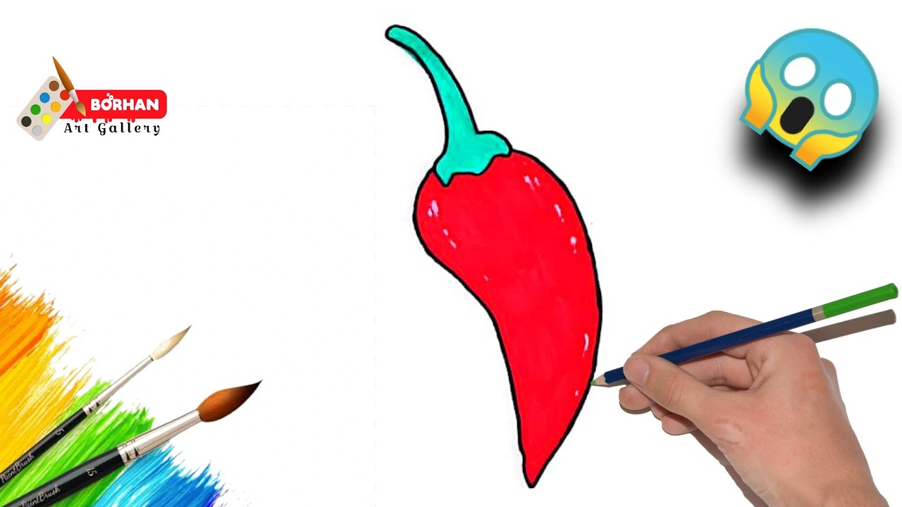 How to draw a chili step by step | Chilli drawing with colour | Red ...