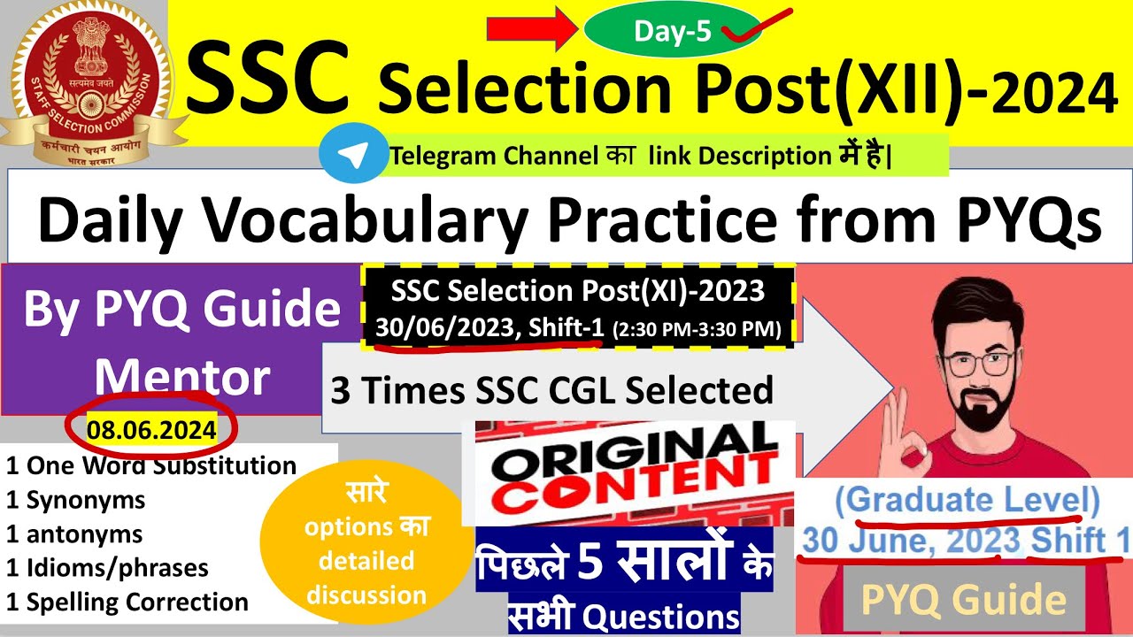 Day-5 latest SSC Selection Post Vocabulary Revision| 5Years PYQs Guide ...