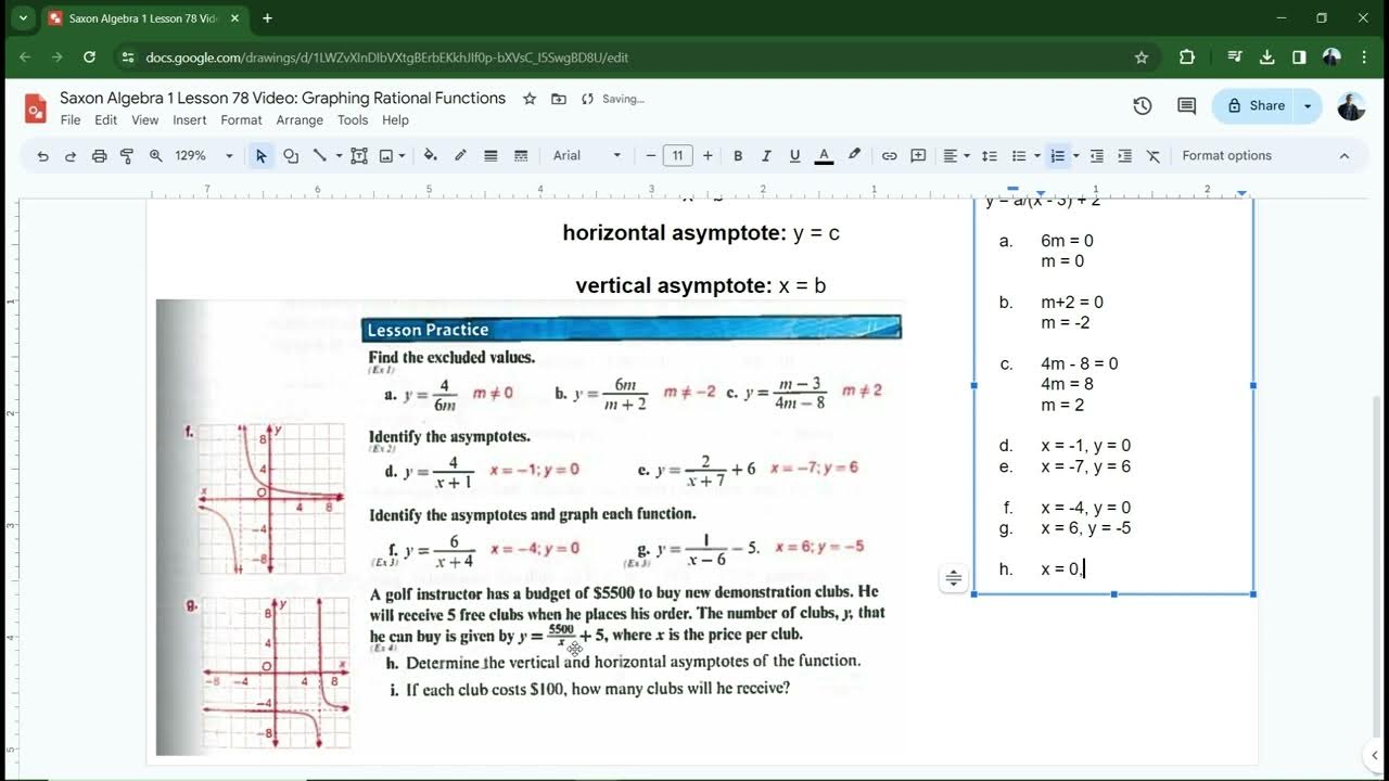 Saxon Algebra 1 Lesson 78 Video 2: Graphing Rational Functions - YouTube