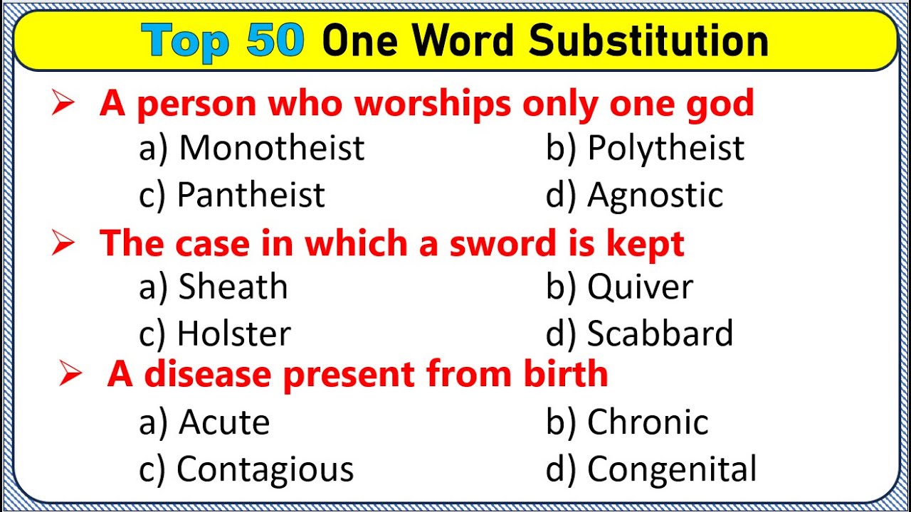 Top 50 One Word Substitution | English Grammar | English grammar ...