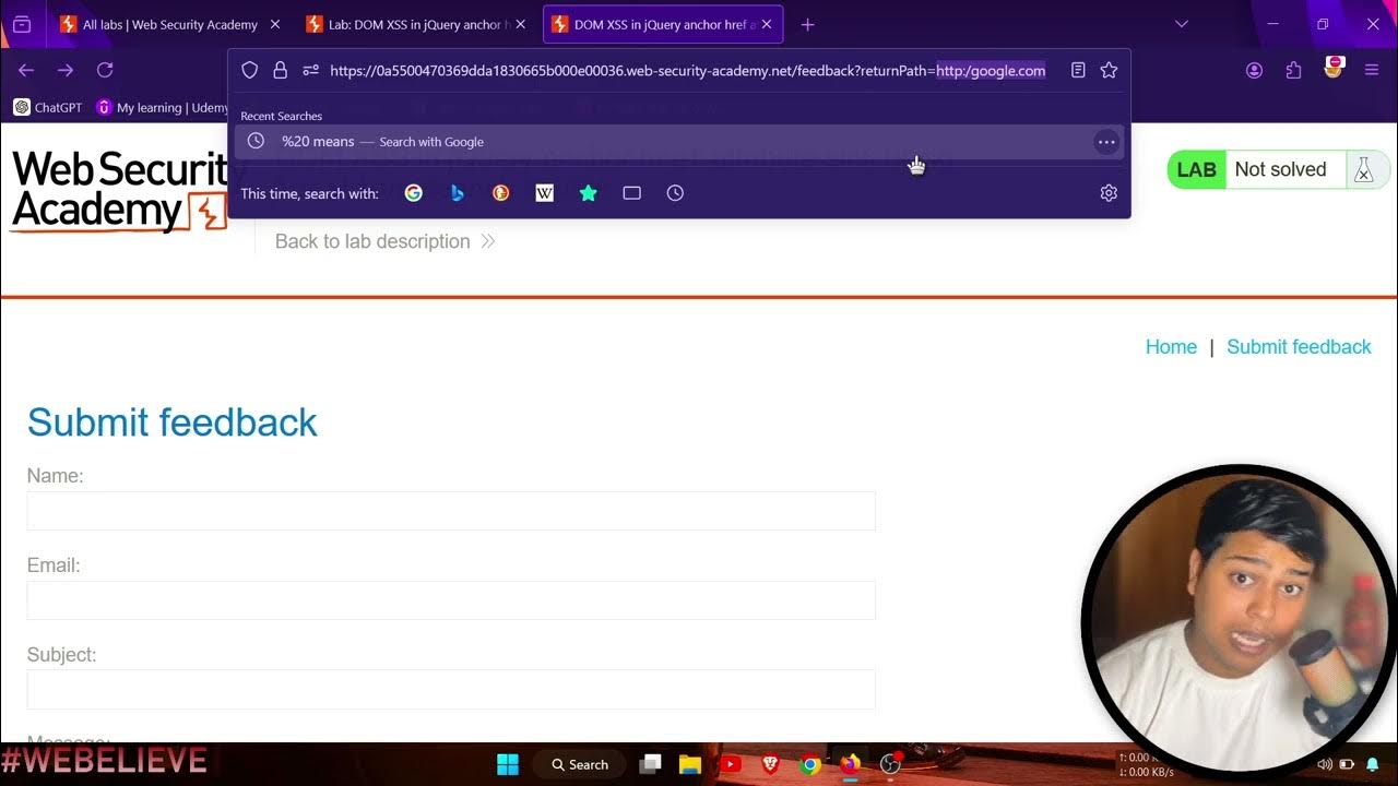 DOM XSS in innerHTML sink using source location.search | XSS VULNERABILITY | - YouTube